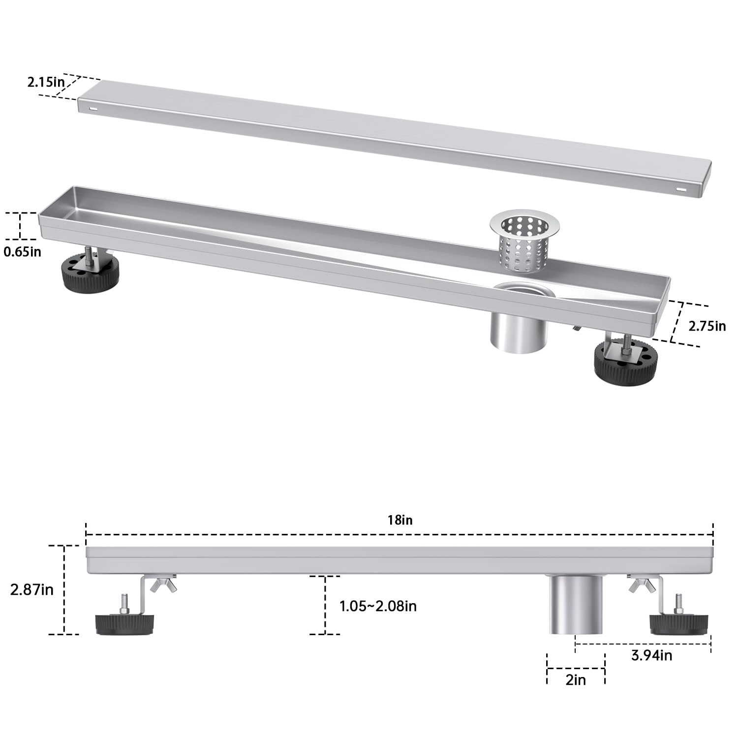 Snapklik.com : EXF Offset Linear Shower Drain 18 Inch Brushed