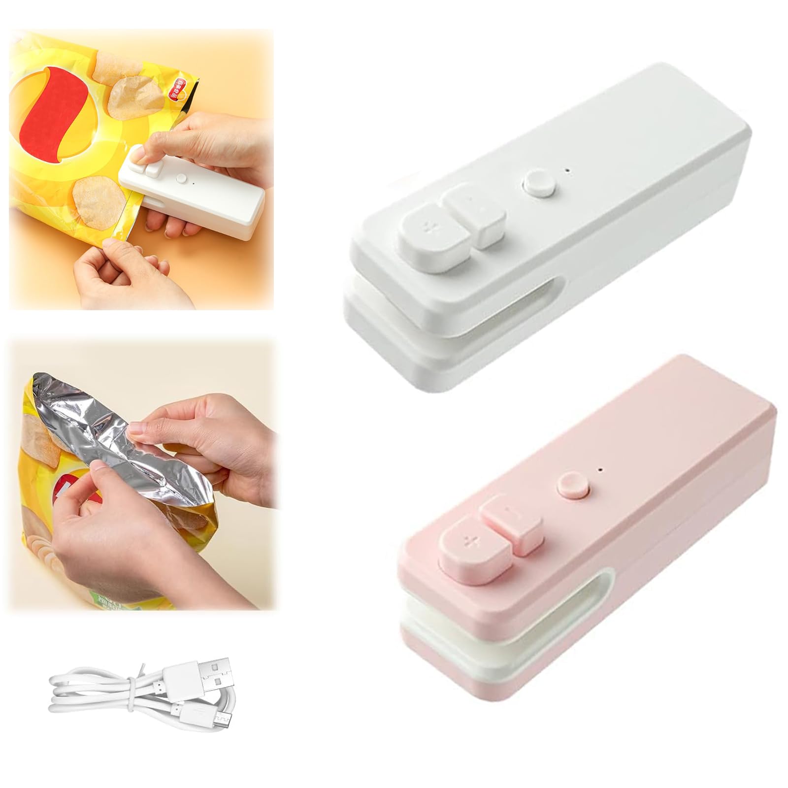 Amazon.com: 2 Pcs Mini Bag Sealer, 2024 Upgrade USB Rechargeable Chip ...