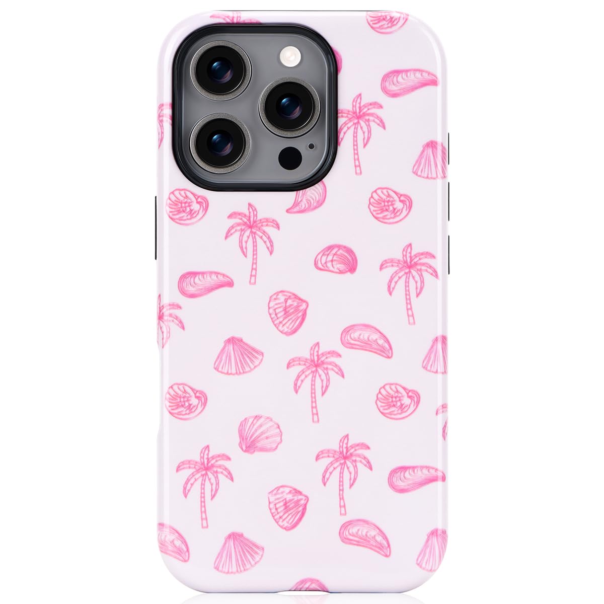 Amazon.com: Pink Tropical Palm and Shell Phone Case for iPhone 16 Pro ...