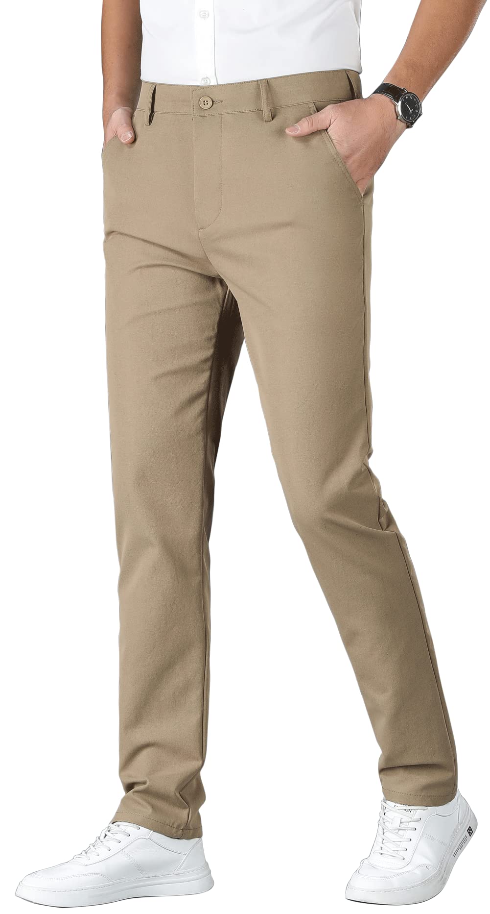 ESSYSHE Men’s Slim Fit Flat Front Dress Pants Wrinkle Free Khaki Pants ...