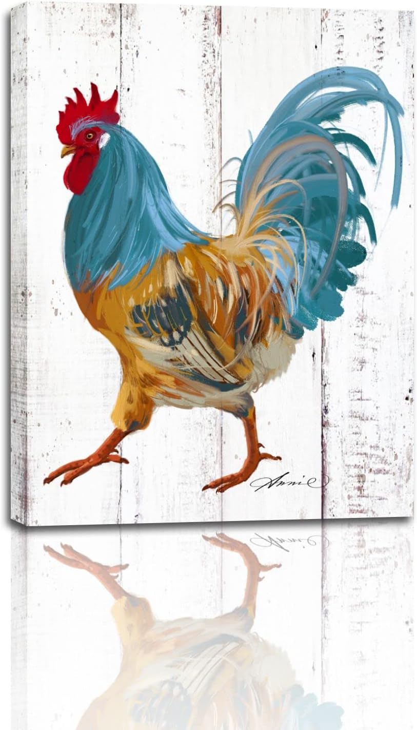 Amazon.com: Black and White Rooster Canvas Wall Art Print, Rooster ...