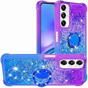 Reevermap Samsung Galaxy A05S Phone Case with Ring Holder Kickstand, Clear Glitter Liquid ...