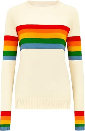 OXKNIT Knit Beige Long Sleeves Sweaters for Women, Retro Colorful ...