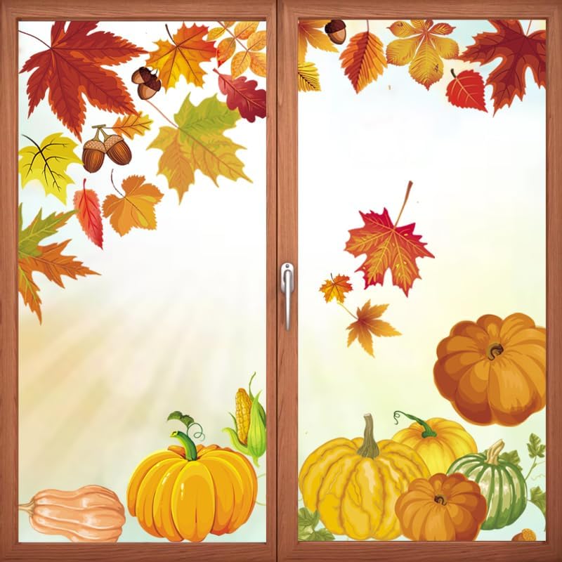 Amazon.com: Fall Leaves Window Clings, Removable Pumpkin Window ...