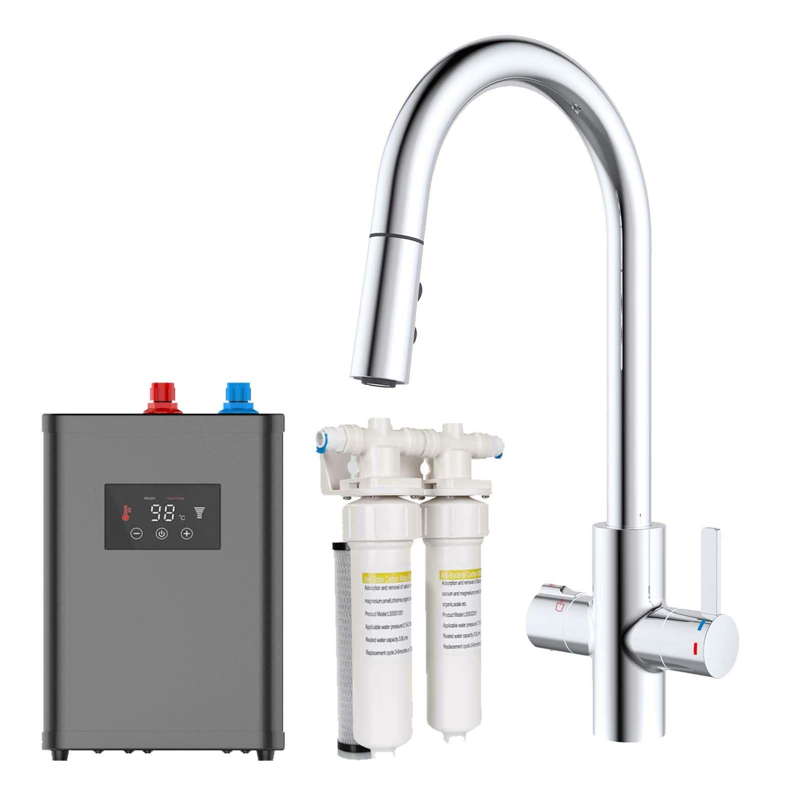 SIA 4-in-1 Chrome Boiling Tap with Instant Filtered Hot Water and Pull ...