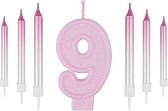 Amazon.com: ZHIHUI 7pcs Number Birthday Candles, Pink Number 9 Cake ...