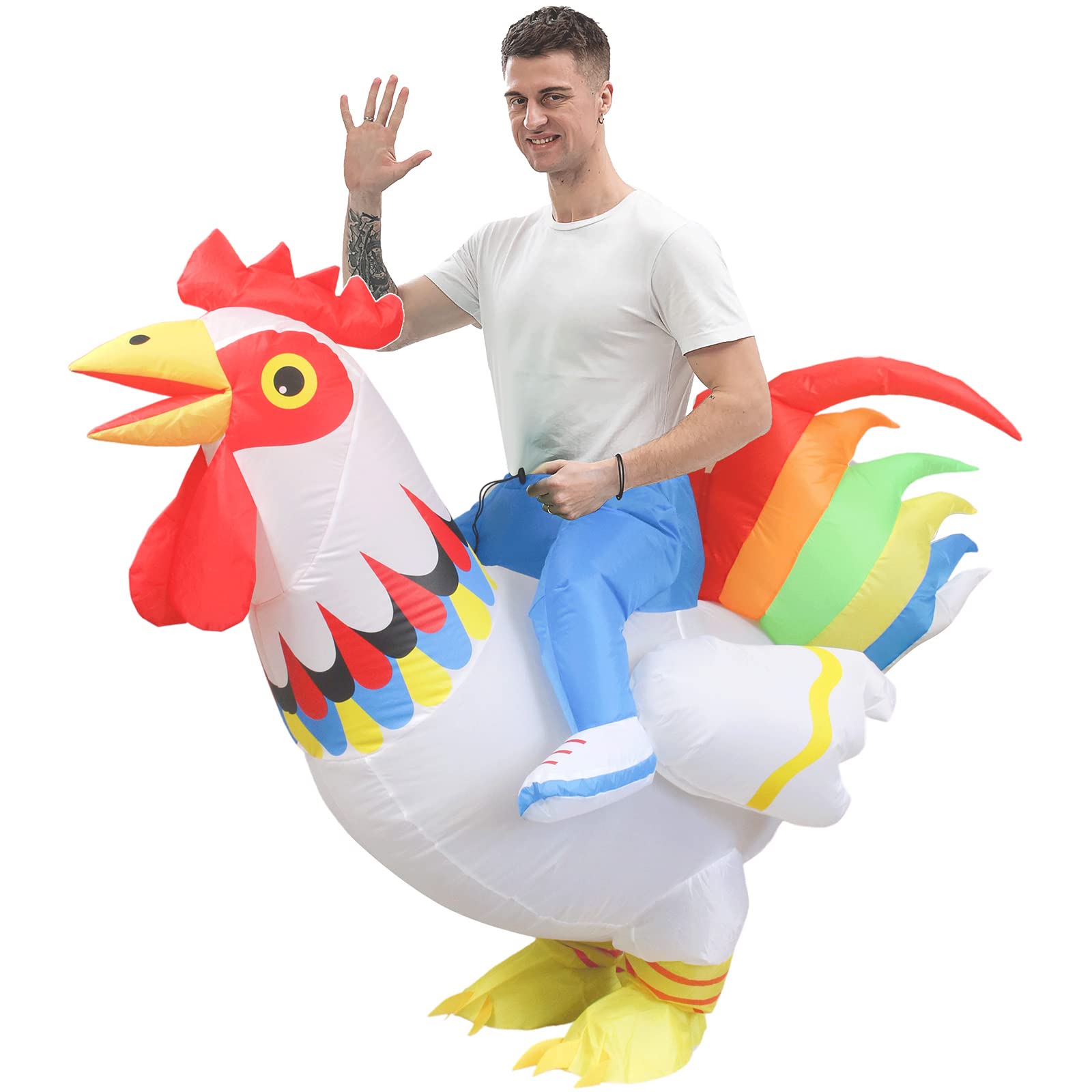 Amazon.com: ZISUEX Inflatable Ride on Chicken Costume Adult White ...