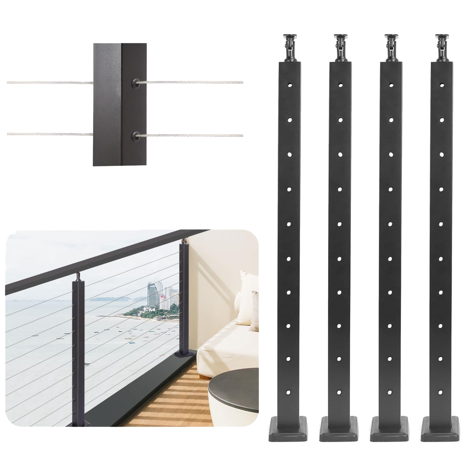 Snapklik.com : 4-Pack 36" Level Post Drilled,Cable Railing Post ...
