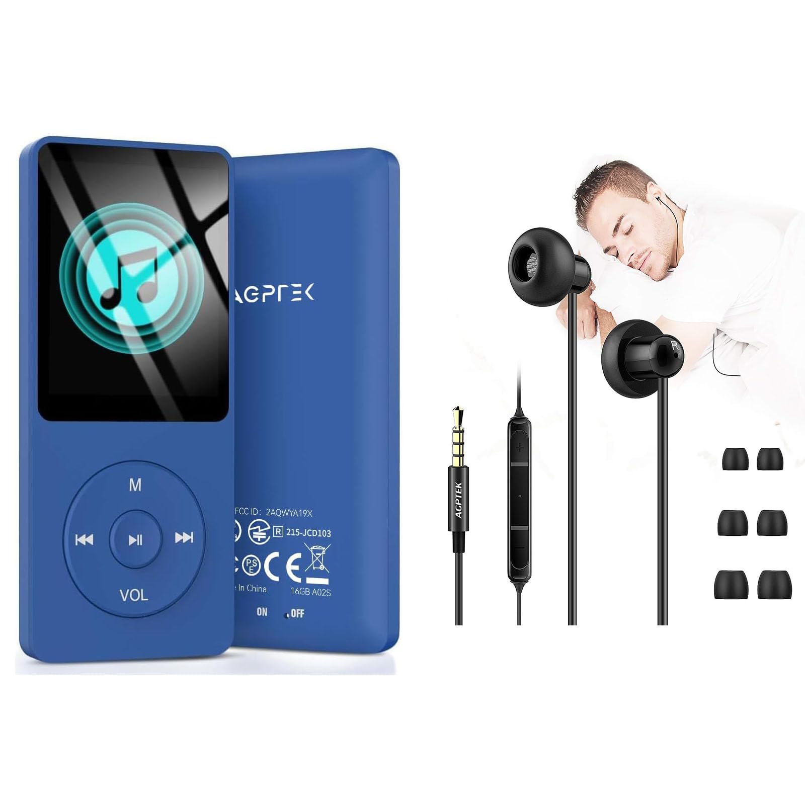 Amazon.com: AGPTEK16GB MP3 Player with Noise Isolating Sleep Earbuds ...