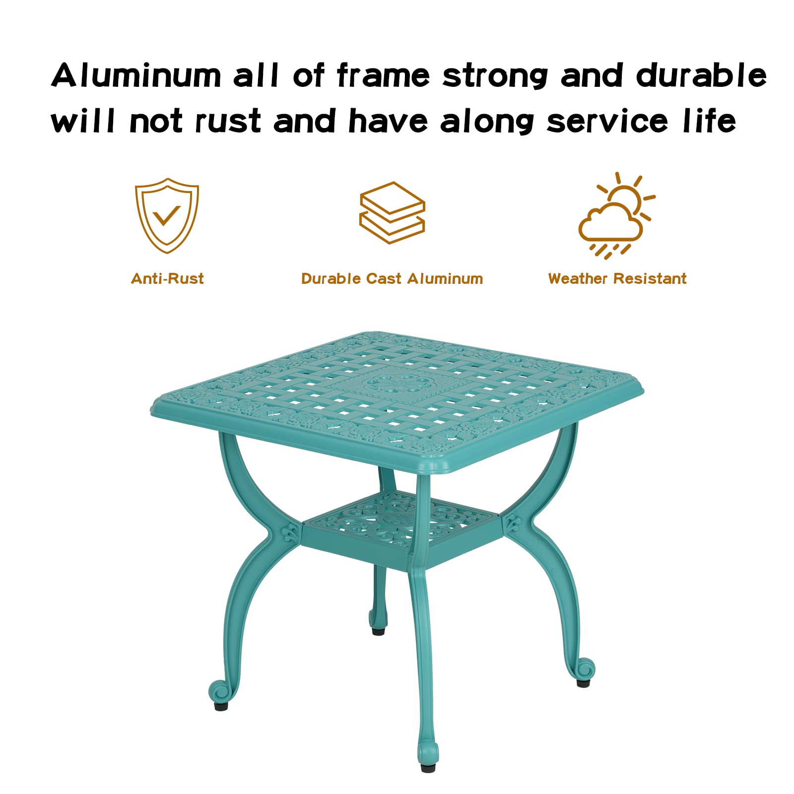 JARDIN DE CENTENNIAL Cast Aluminum Outdoor Side Table,Anti-Rust Outdoor ...