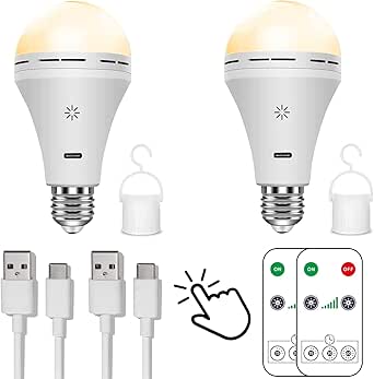 USB C Rechargeable Light Bulb With Remote Control, 7W Battery Powered ...