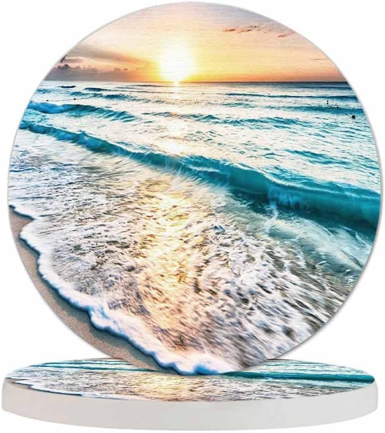 Amazon.com: Blue Starfish and Sandy Beach Round Coaster Set of Drink ...