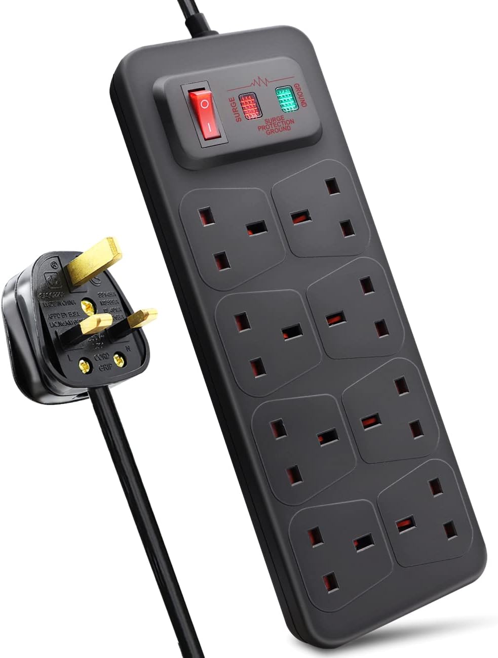 EXTRASTAR Universal Extension Lead, 8 Way Outlets Surge Protection ...