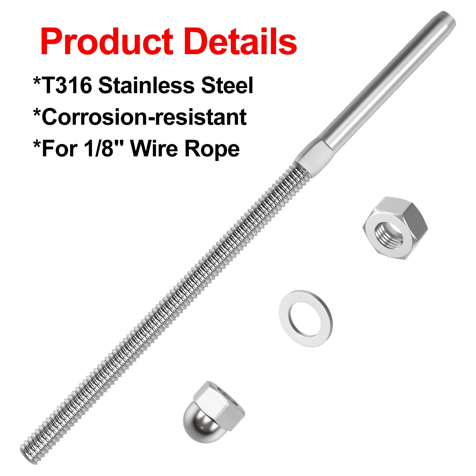 Snapklik.com : BLIKA 30 Pack 6 Long 1/8 Swage Threaded Stud Tension End ...