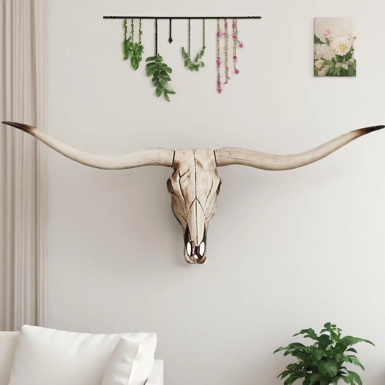 30inch Cow Skull Wall Decor, Long Horn Cow Skull Wall Hanging Decor ...