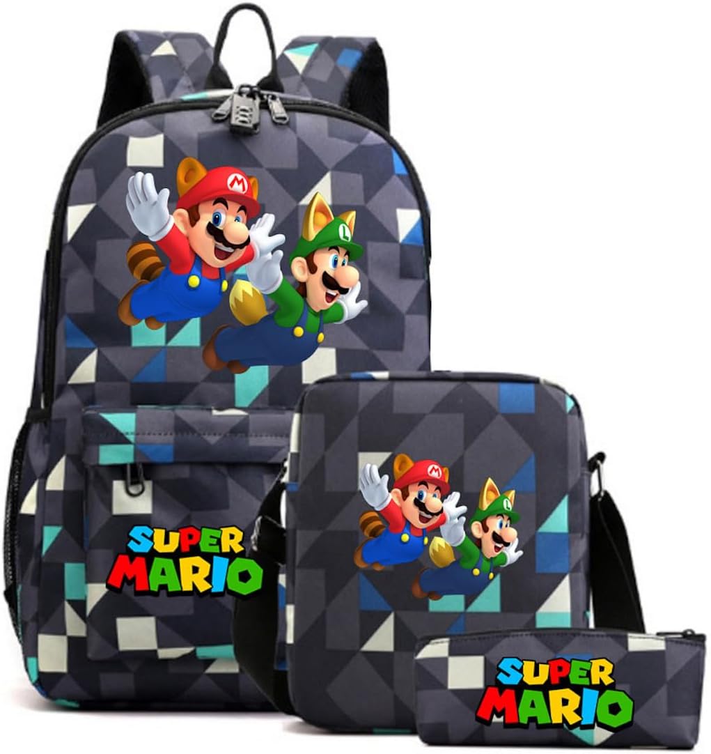 LennIs 3Pcs/Set Super Marios Yoshi Anime Backpack Set Kids School Bag ...