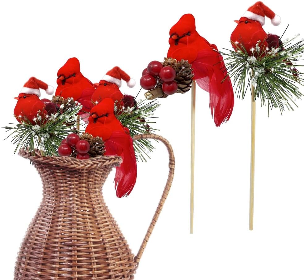 Amazon.com: BANBERRY DESIGNS Red Cardinals Birds on a Stick - Assorted ...