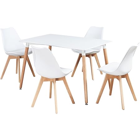 HomJoy Dining Table and 4 Chairs Set, Modern Design PU Seat Lounge ...