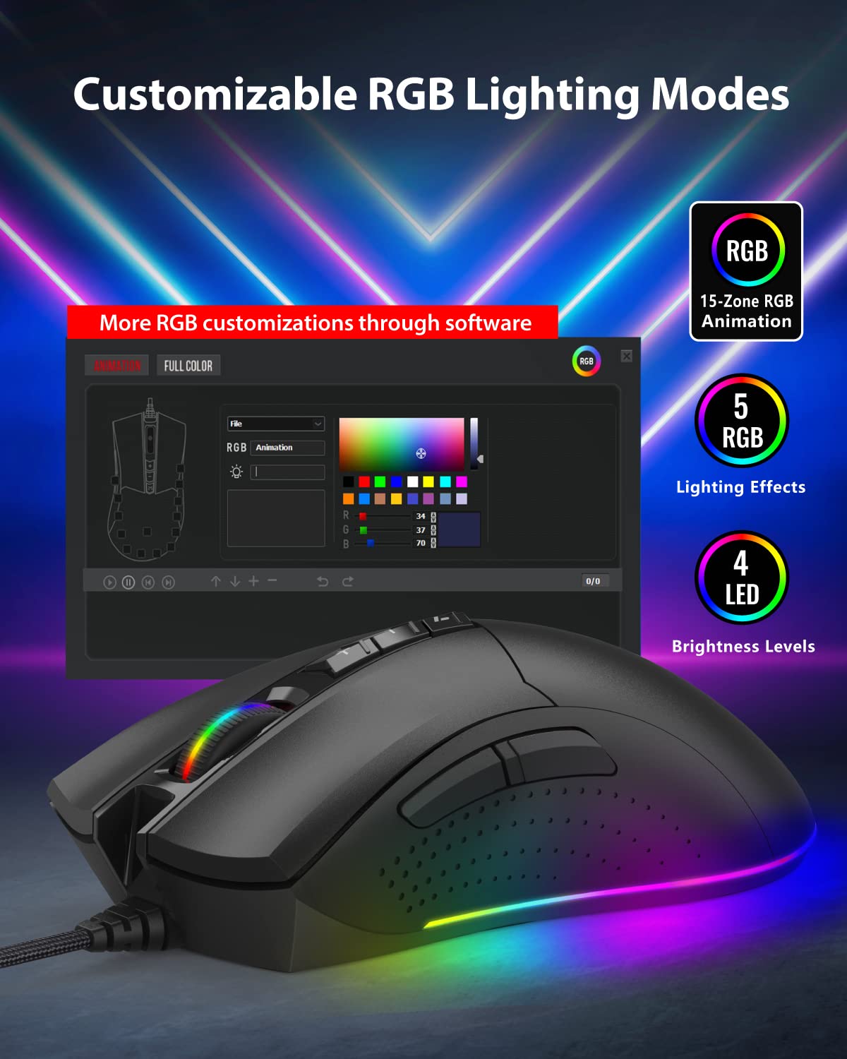 Snapklik.com : Gaming Mouse, Wired, Optical, 10 Buttons, 16000 DPI, RGB ...