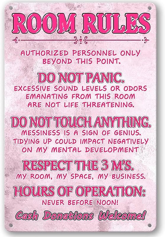 Amazon.com : Pink Room Decor For Teen Girls Room Rules Sign Bedroom ...