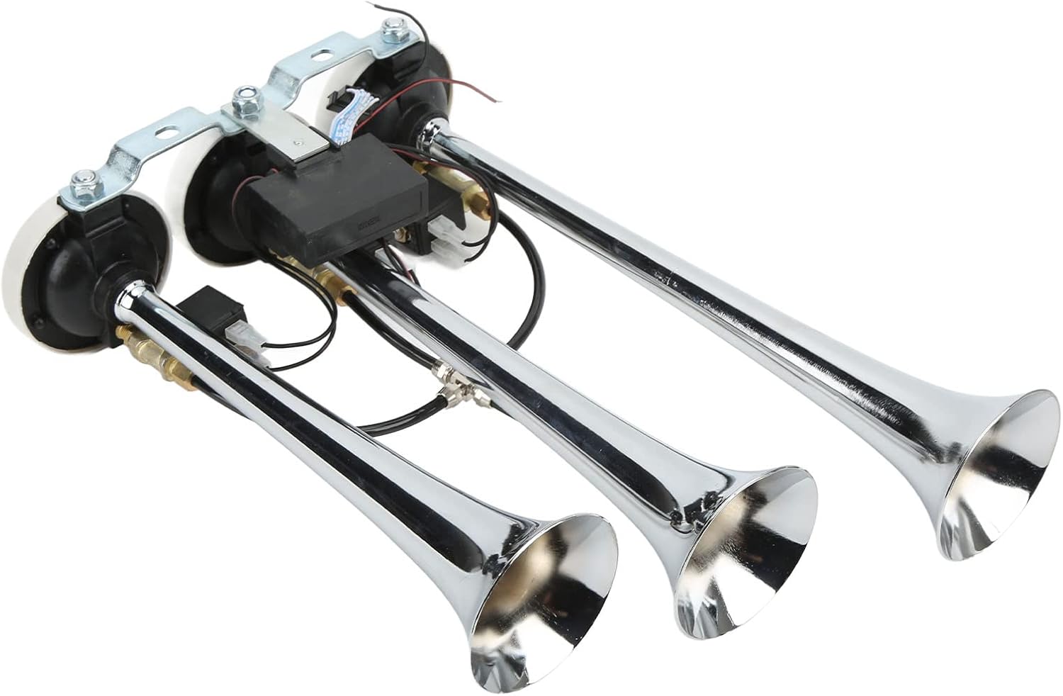 Bediffer Chrome Horn, DC12V/24V 3 Super Loud Complete Air Horns 305/342/385x79mm 6 Songs for ...