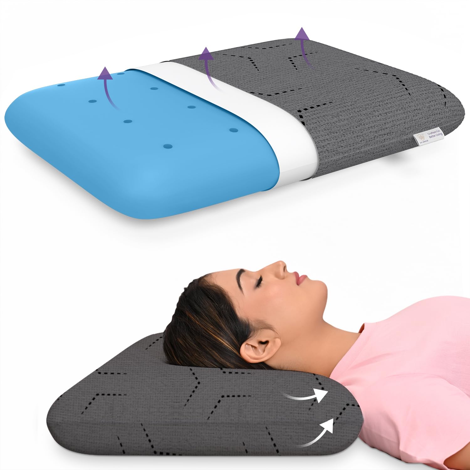 MY ARMOR Ventilated Cool Gel Memory Foam Pillow, Orthopedic Pillows for ...
