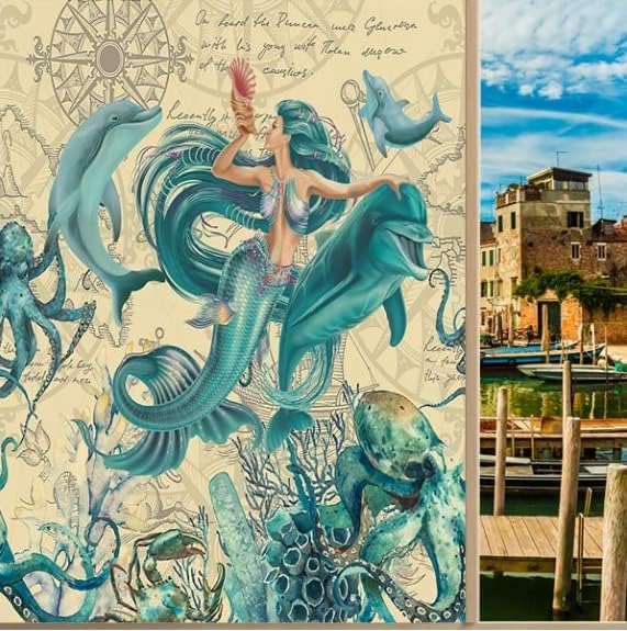 Amazon.com: Nautical Ocean Mermaid Window Film Vintage Beach Theme Teal ...