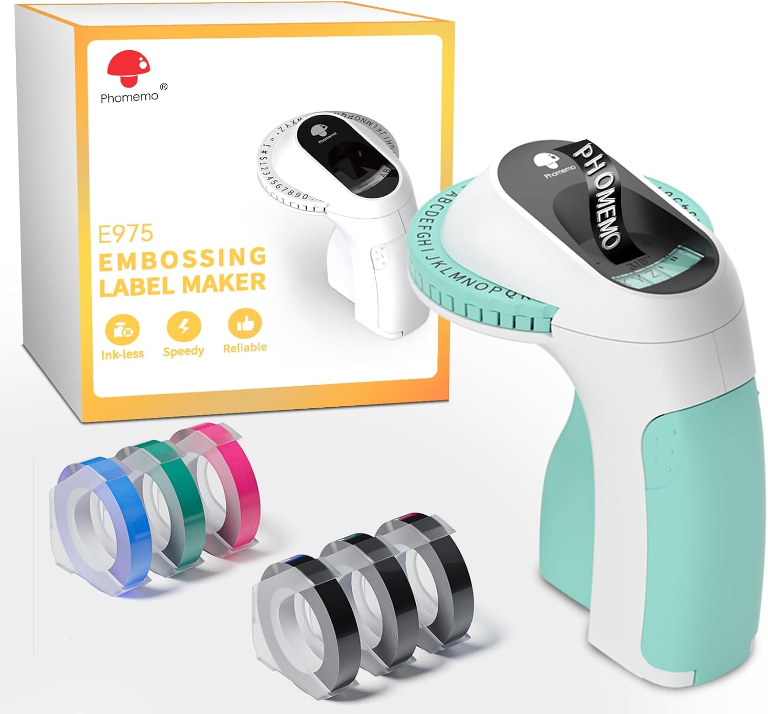 Amazon.com : Memoqueen Green Embossing Label Maker with 6 Tapes ...