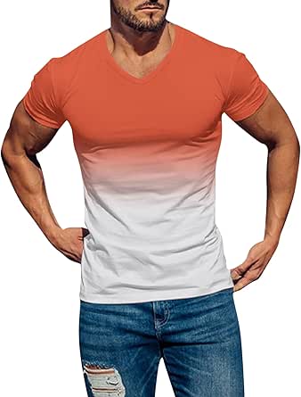 Amazon.com: Mens Gradient Color Shirts Short Sleeve Slim Fit T Shirt ...