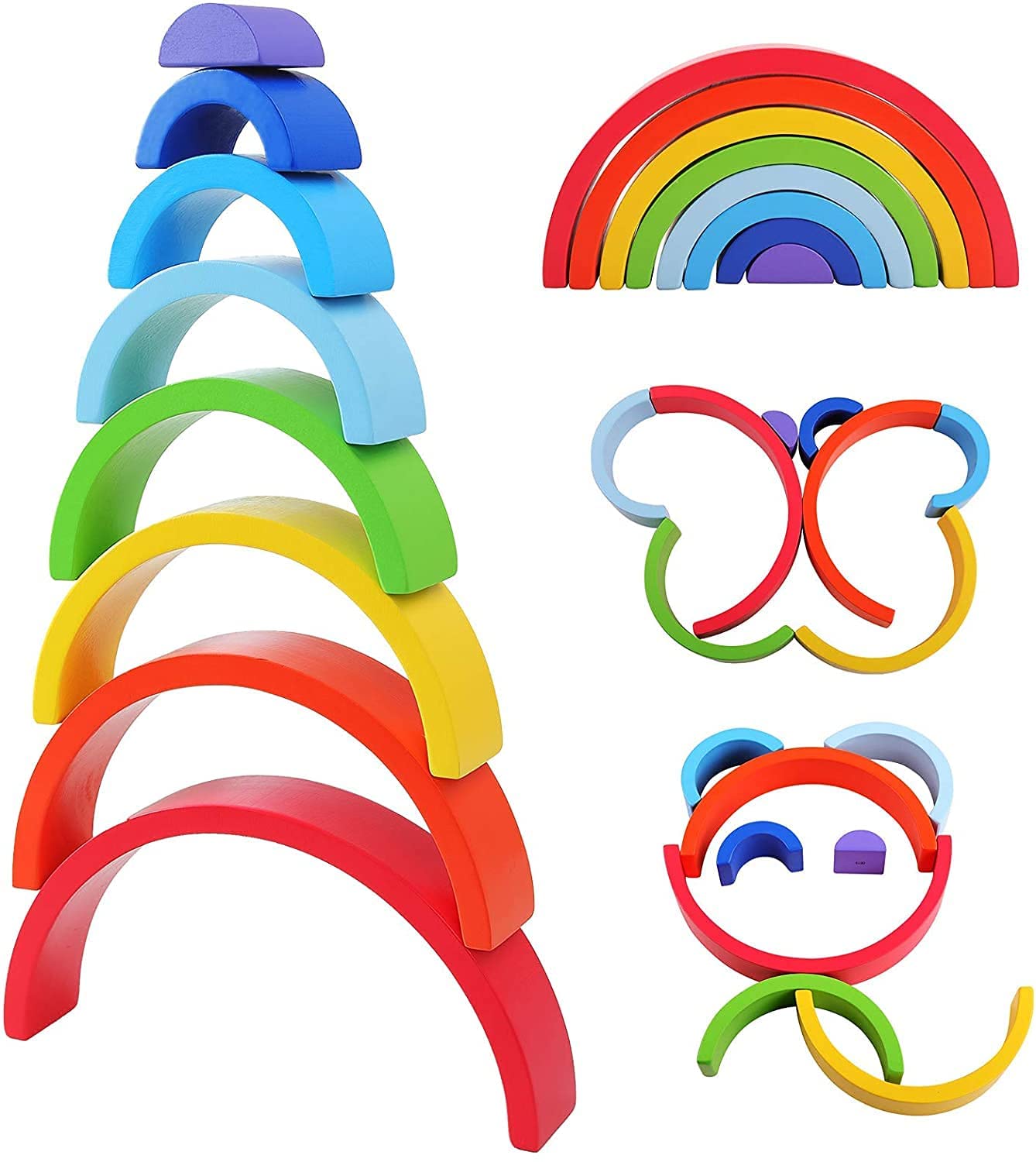 FunBlast Rainbow Wooden Stacking Toy for Kids - Shape Sorting Toys, 7 ...