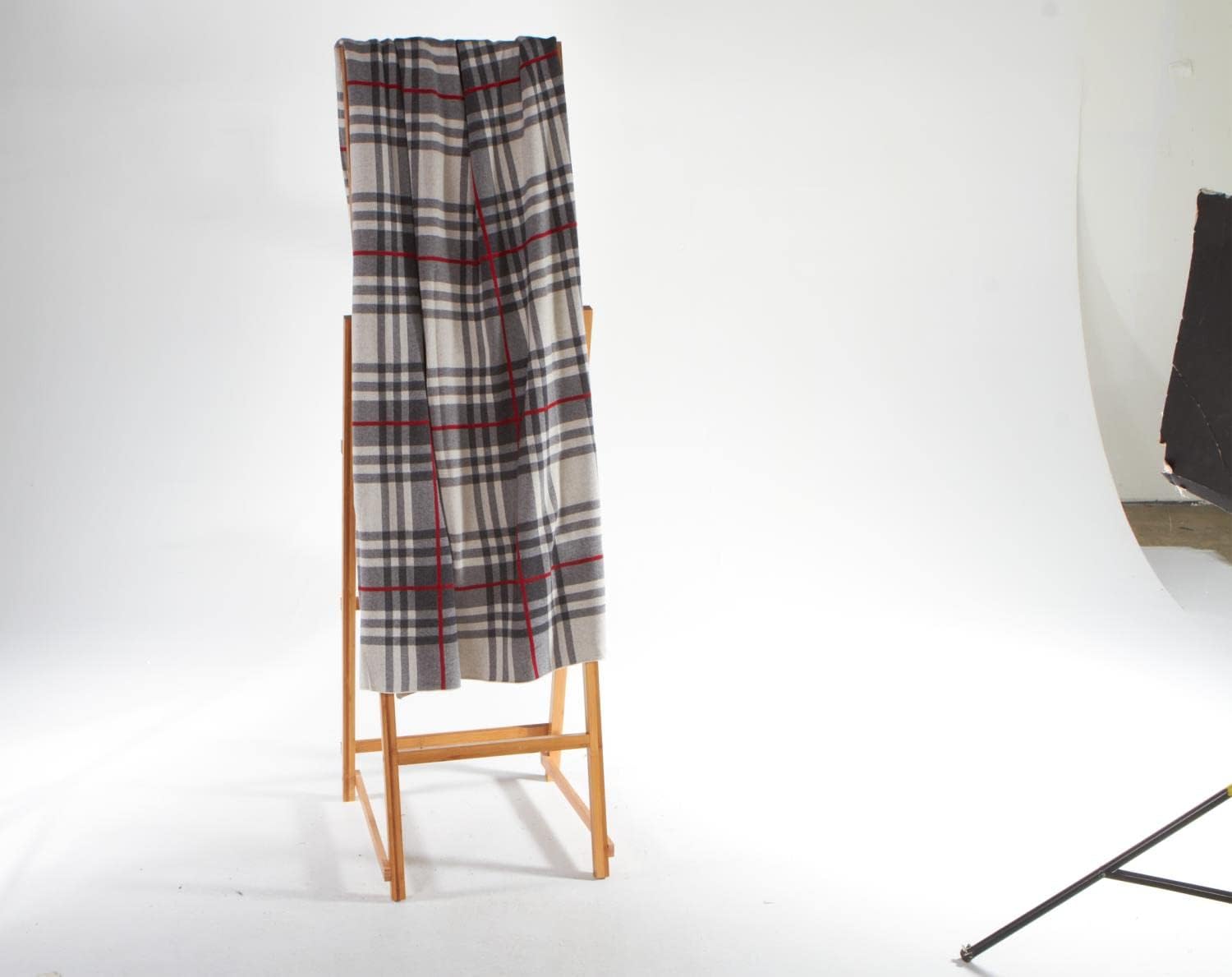Amazon.com: CBK Cotton Light Grey and Red Plaid Knit Throw 160787 ...