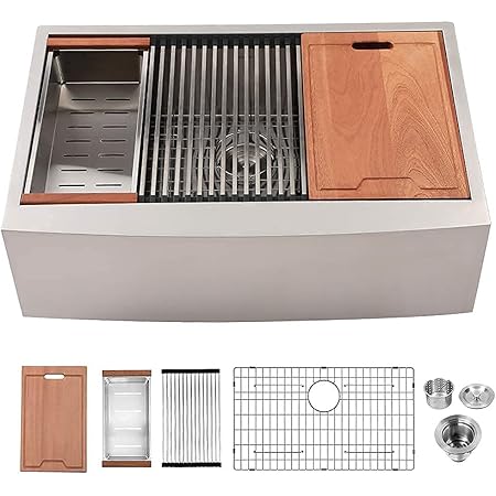 Ruvati Verona RVH9200 33" Apron-front Workstation Farmhouse Single Bowl ...