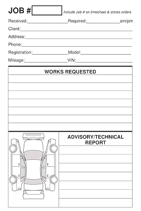 Vehicle Service Repair Job Work Card Record Sheet for Car Service: Book ...