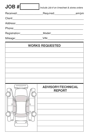Vehicle Service Repair Job Work Card Record Sheet for Car Service: Book ...