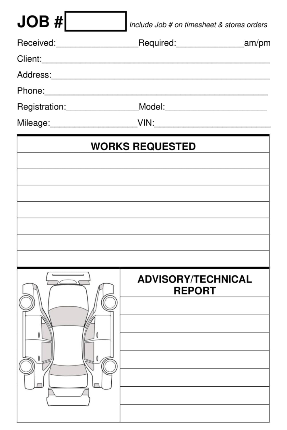 Vehicle Service Repair Job Work Card Record Sheet for Car Service: Book ...
