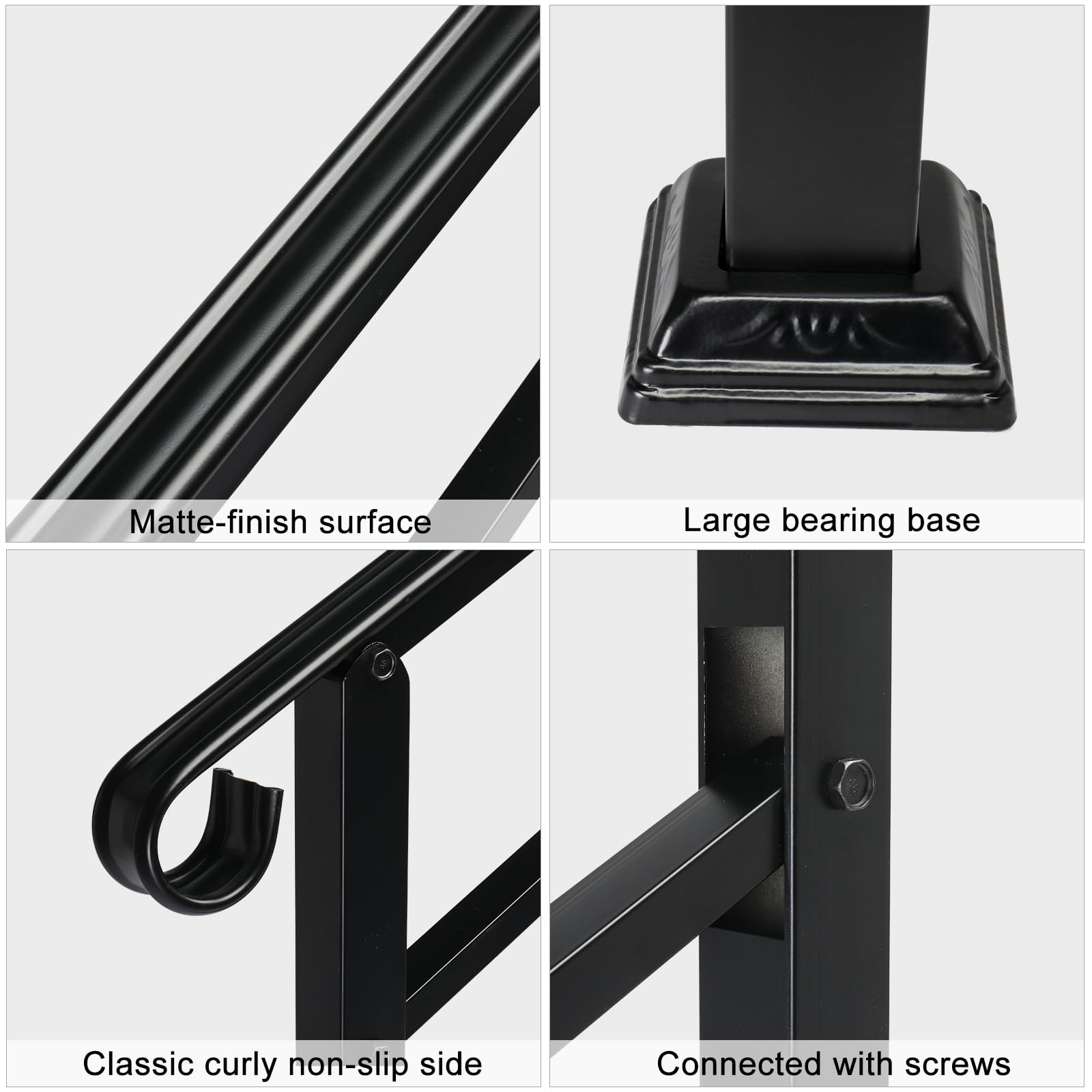 Snapklik.com : 2 Pack 3 Step Handrails For Outdoor Steps, Wrought Iron ...