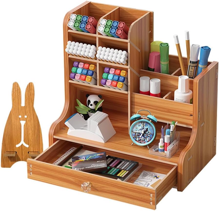 Wooden Desk Organiser DIY Desktop Tidy Pen Holder Large Capacity ...