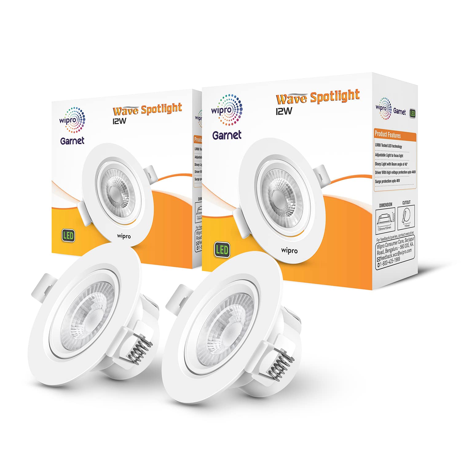 wipro Garnet 12W Round LED Wave Spotlight |COB Spotlight for Ceiling ...