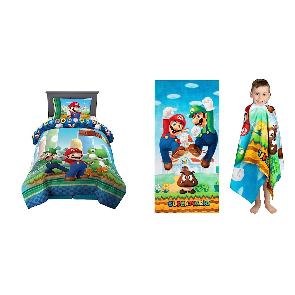 Amazon.com: Super Mario Kids Bedding Comforter and Sheet Set + Super ...