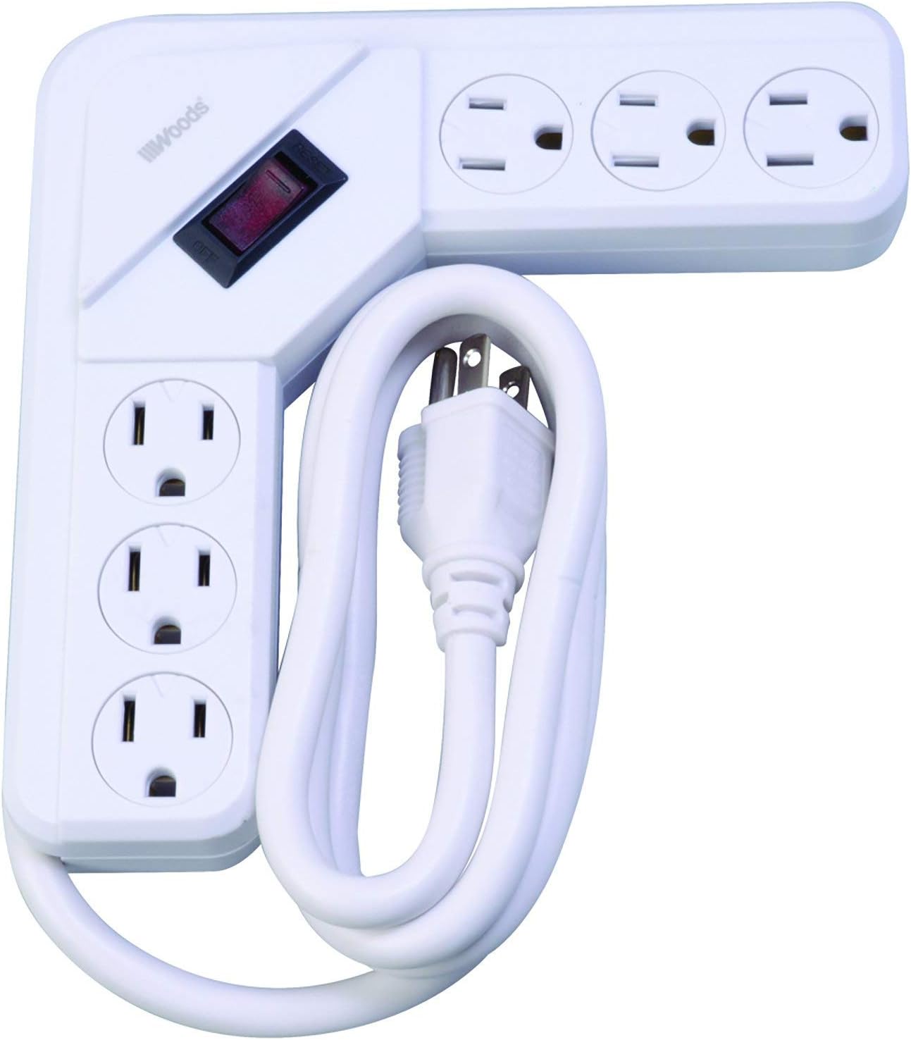 Amazon.com: Woods 41378 L-Shaped Power Strip with 6 Outlets; Overload ...