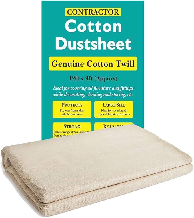 Cotton Dust Sheets 12'x9' (3.6mx2.7m) for Painting & Decorating | Paint ...