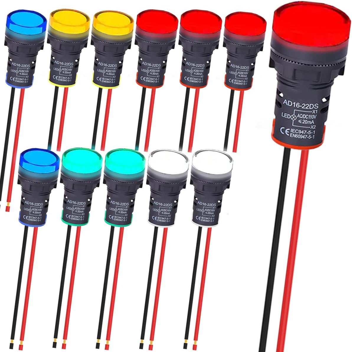 MKBKLLJY 12 Pcs Energy Saving LED Indicator Light Mounting Hole Size ...