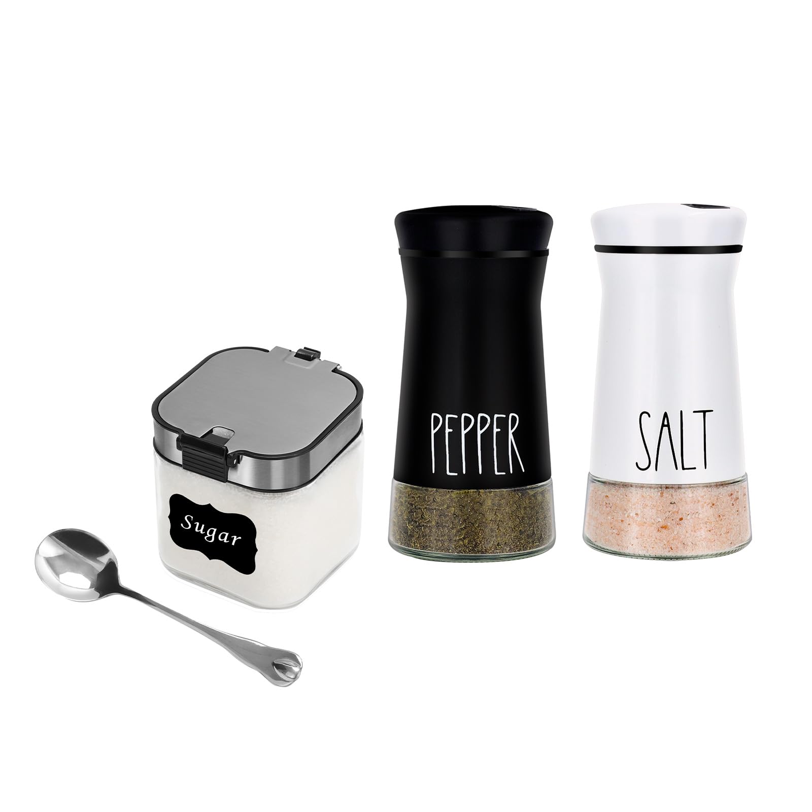 Amazon.com: Aelga Farmhouse Salt and Pepper Shakers and Glass Sugar ...