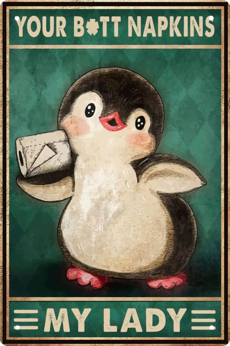 Amazon.com: Funny Penguins Bathroom Wall Art Decor Metal Tin Sign Retro ...