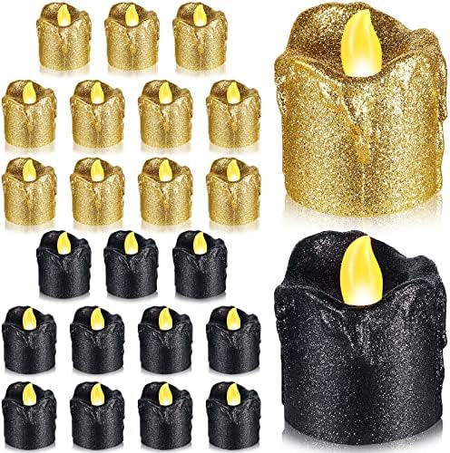 Amazon.com: 24 Pack Gold Glitter LED Tealights with Dripping Wax Design ...