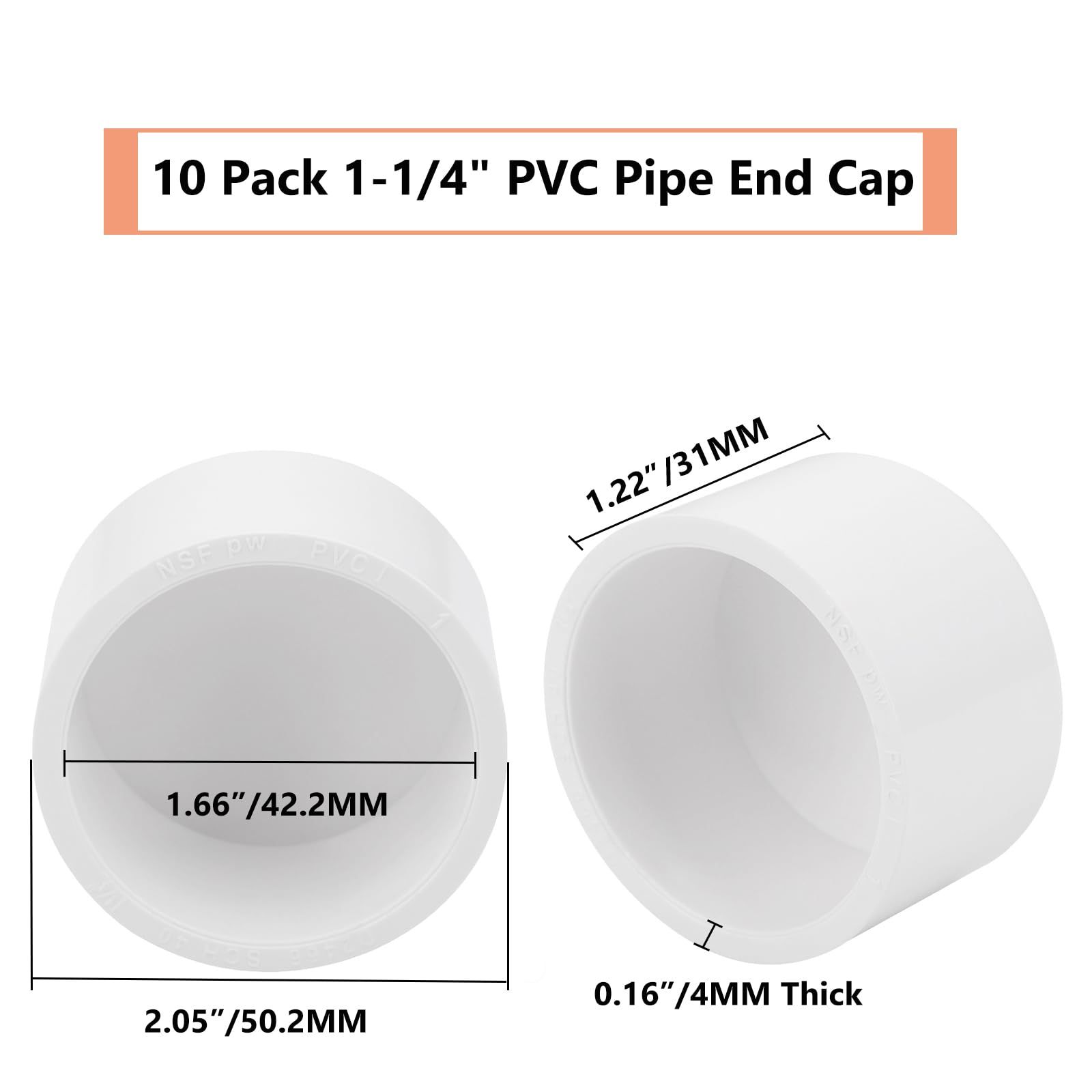 Snapklik.com : 10 Pack 1-1/4"PVC Pipe End Cap Fitting Schedule 40 ...