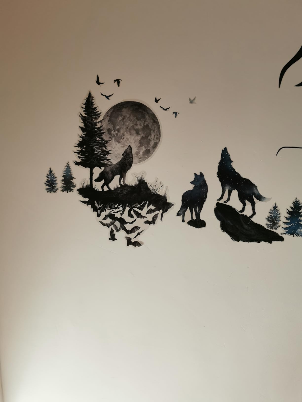 wondever Wolf and Moon Wall Stickers Wolves Mountain Peel and Stick ...