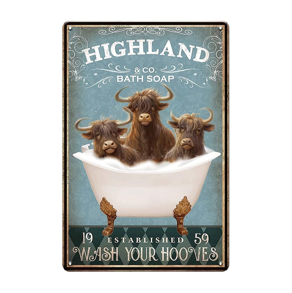 Amazon.com : YOYI ART Funny Highland Cow Bathroom Decor Sign - Wash ...