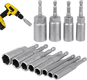 12Pcs Driver Drill Bit Set, 6-19mm Deep Socket Adapter Set, 1/4 Hex ...