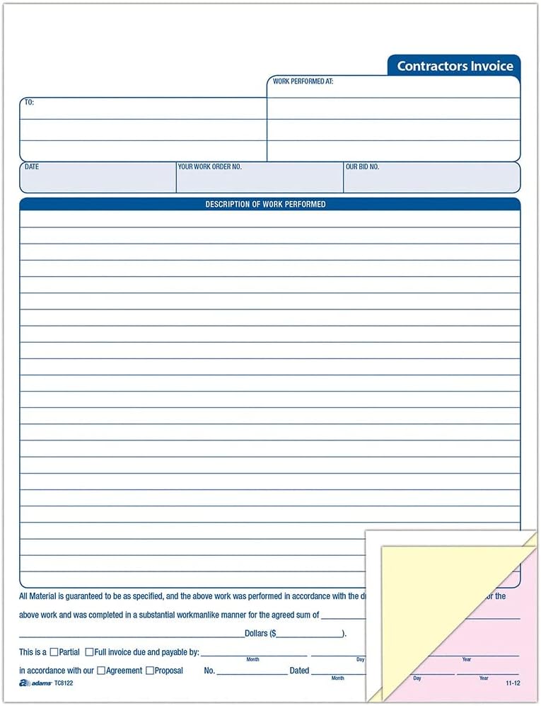 Amazon.com : Adams Carbonless Contractor's Invoices, 3-Part, 50 Sets ...